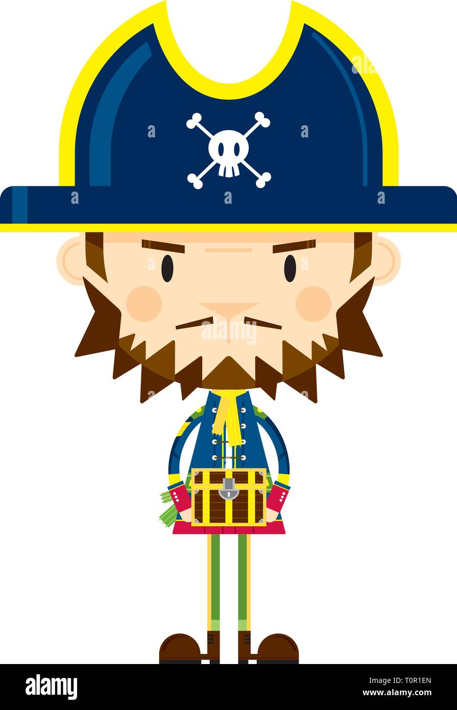 Cute Cartoon Pirate Captain with Treasure Chest Stock Vector Image ...