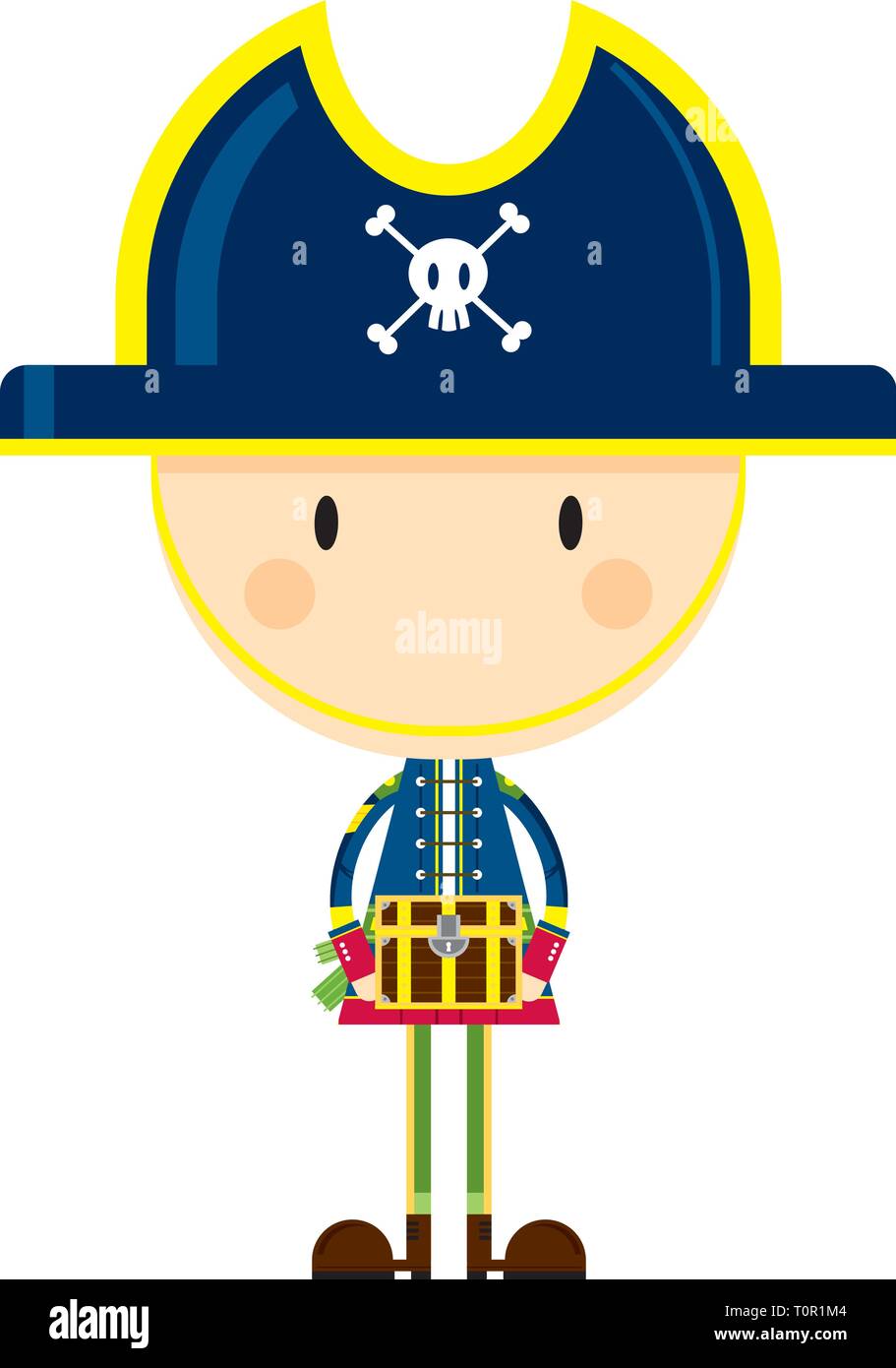 Cute Cartoon Pirate Captain with Treasure Chest Stock Vector Image ...