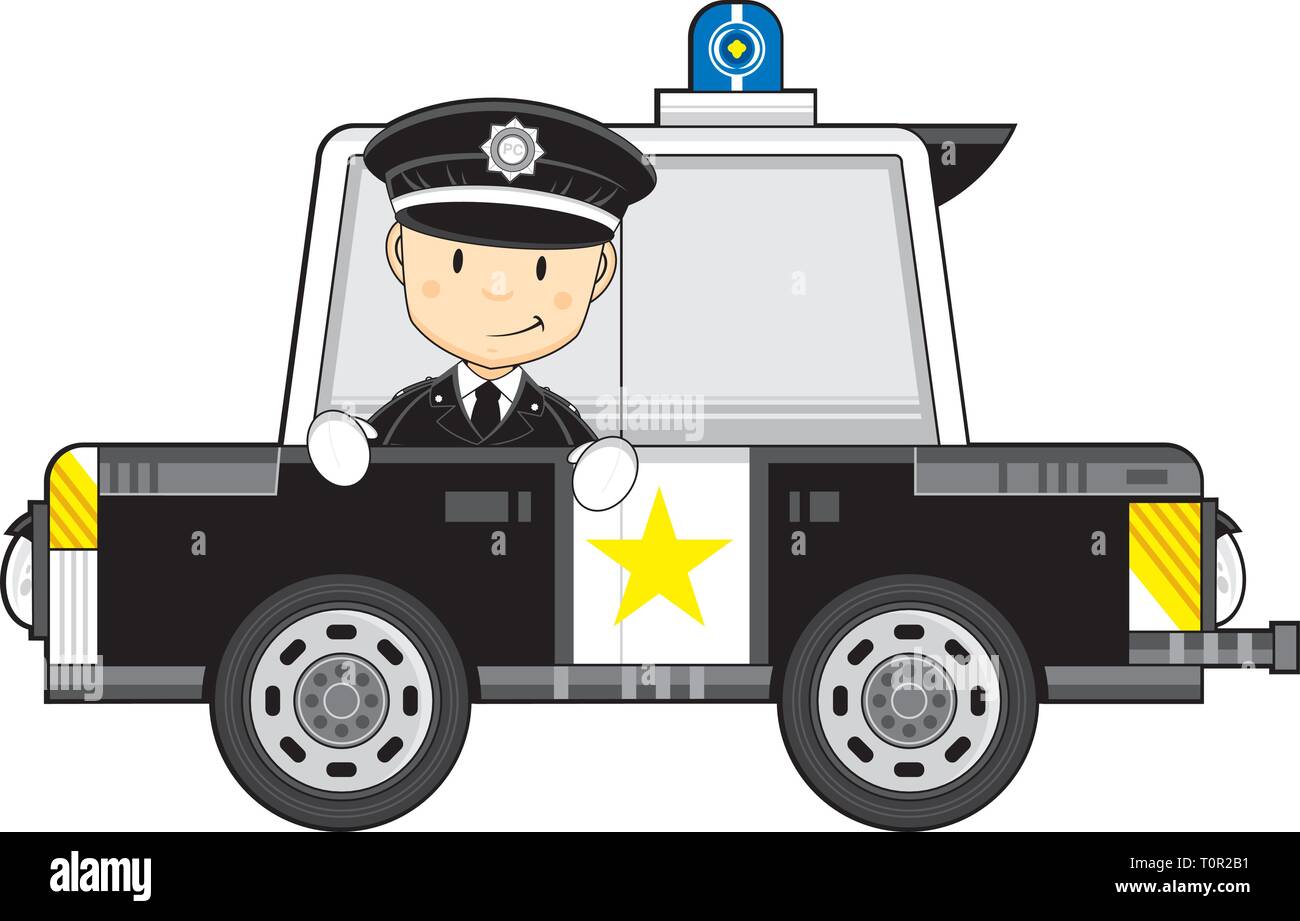Adorably Cute Cartoon Policeman and Police Car Illustration Stock ...