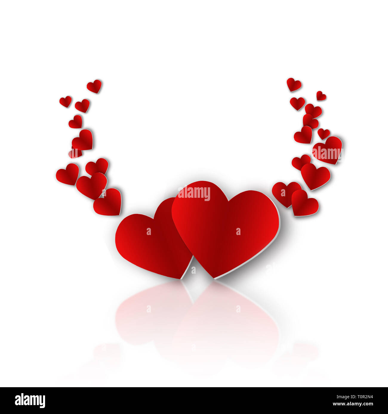 Red heart on a white background with reflection shadow. Volumetric and ...