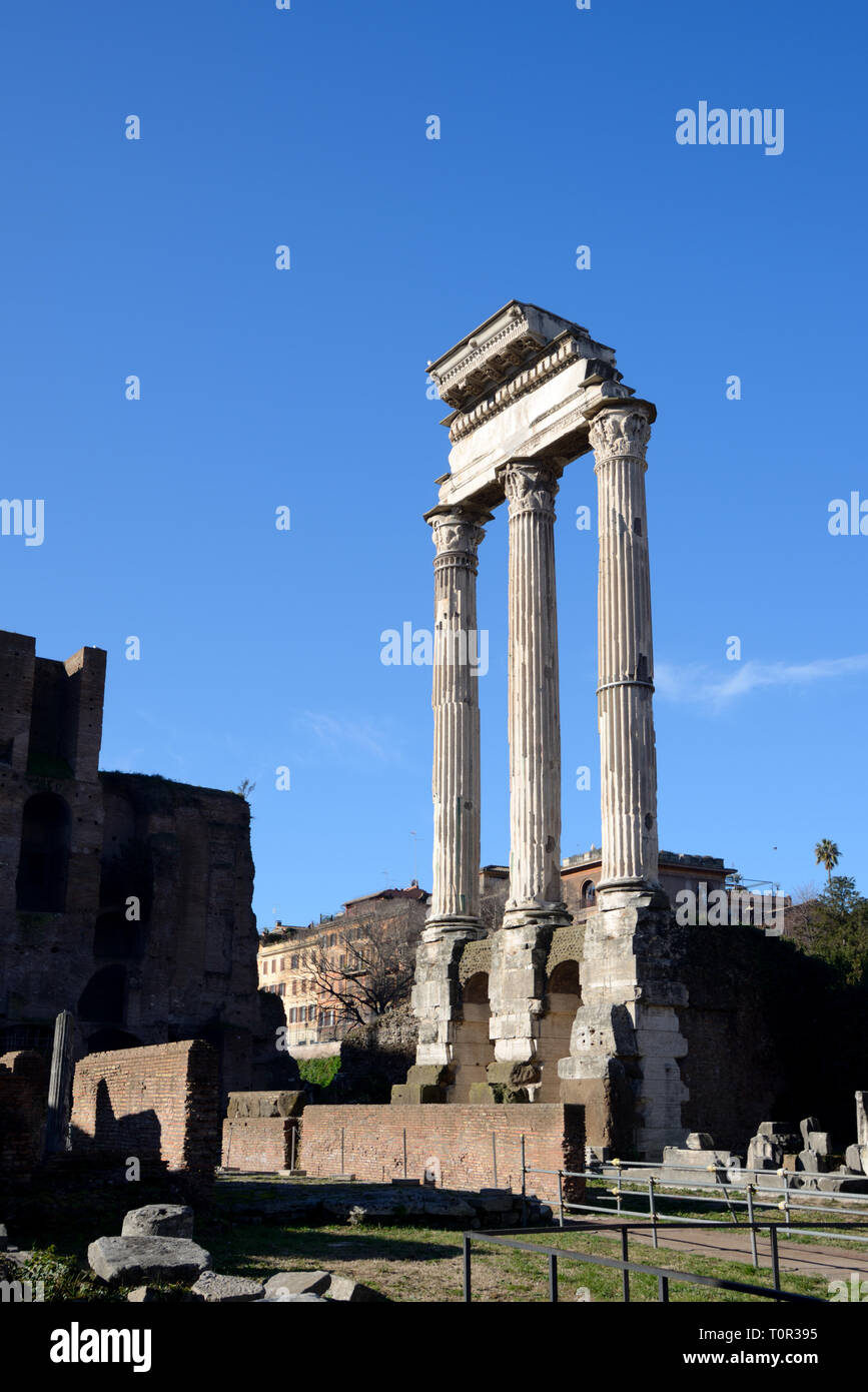 Three Columns of the Ancient Roman Temple of Castor and Pollux (495BC), a Dioscuri Temple in the ...