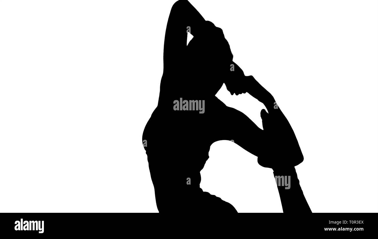 Silhouette Beautiful young woman doing Eka Pada Rajakapotasana Yoga ...