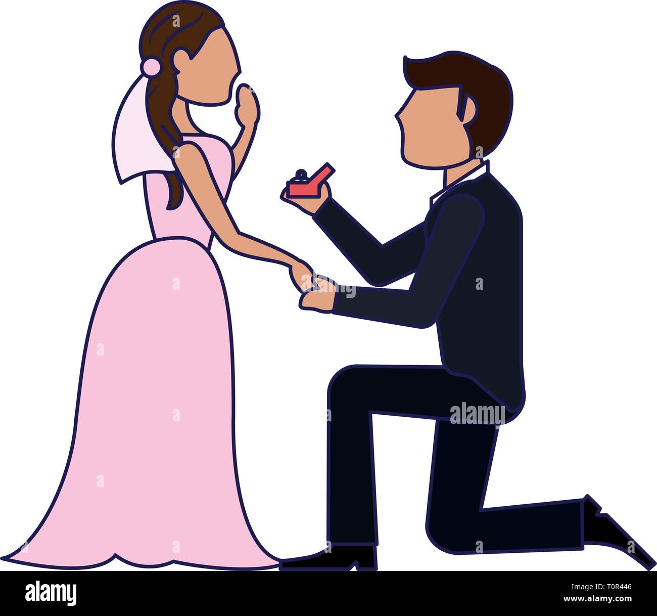 Wedding couple proposal cartoon blue lines Stock Vector Image & Art - Alamy