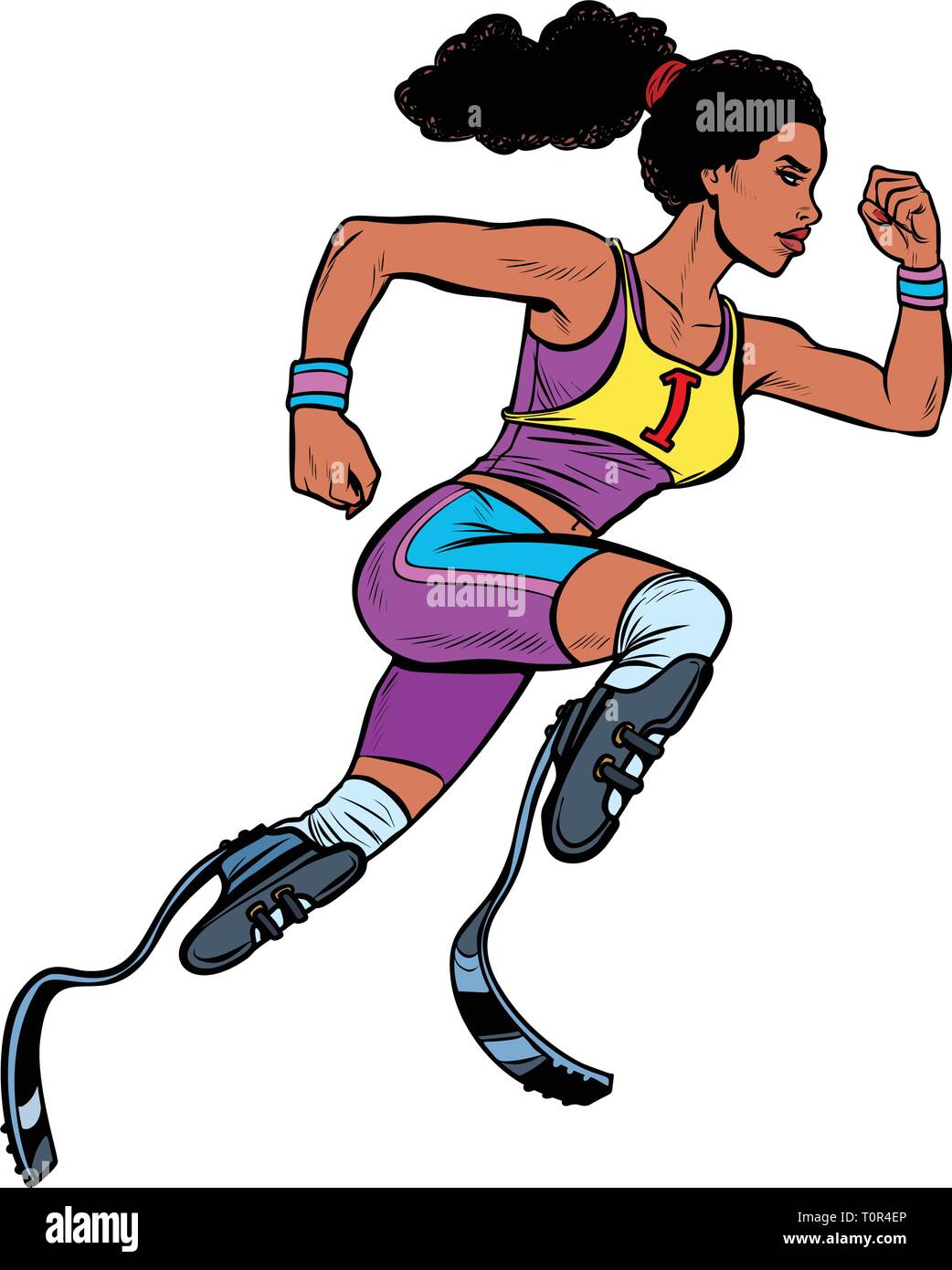 disabled African woman runner with leg prostheses running forward ...