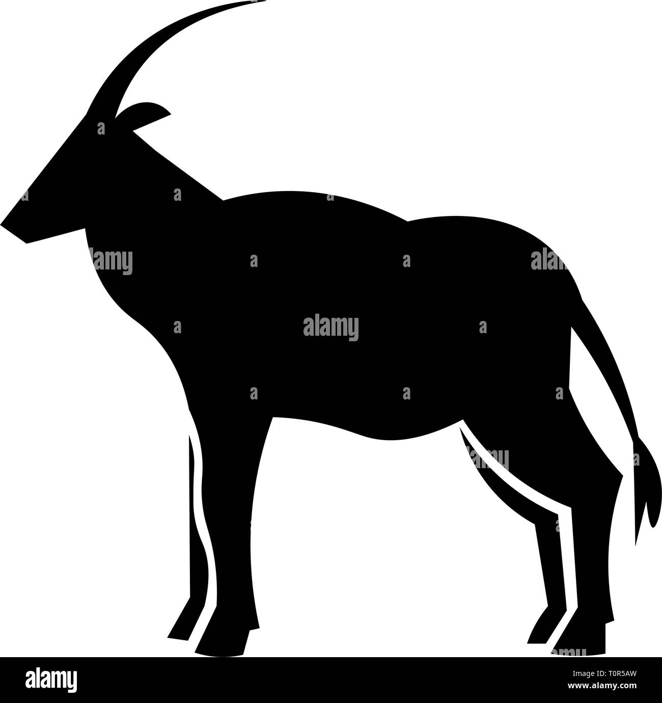 This vector image shows a standing african oryx antelope in glyph icon ...
