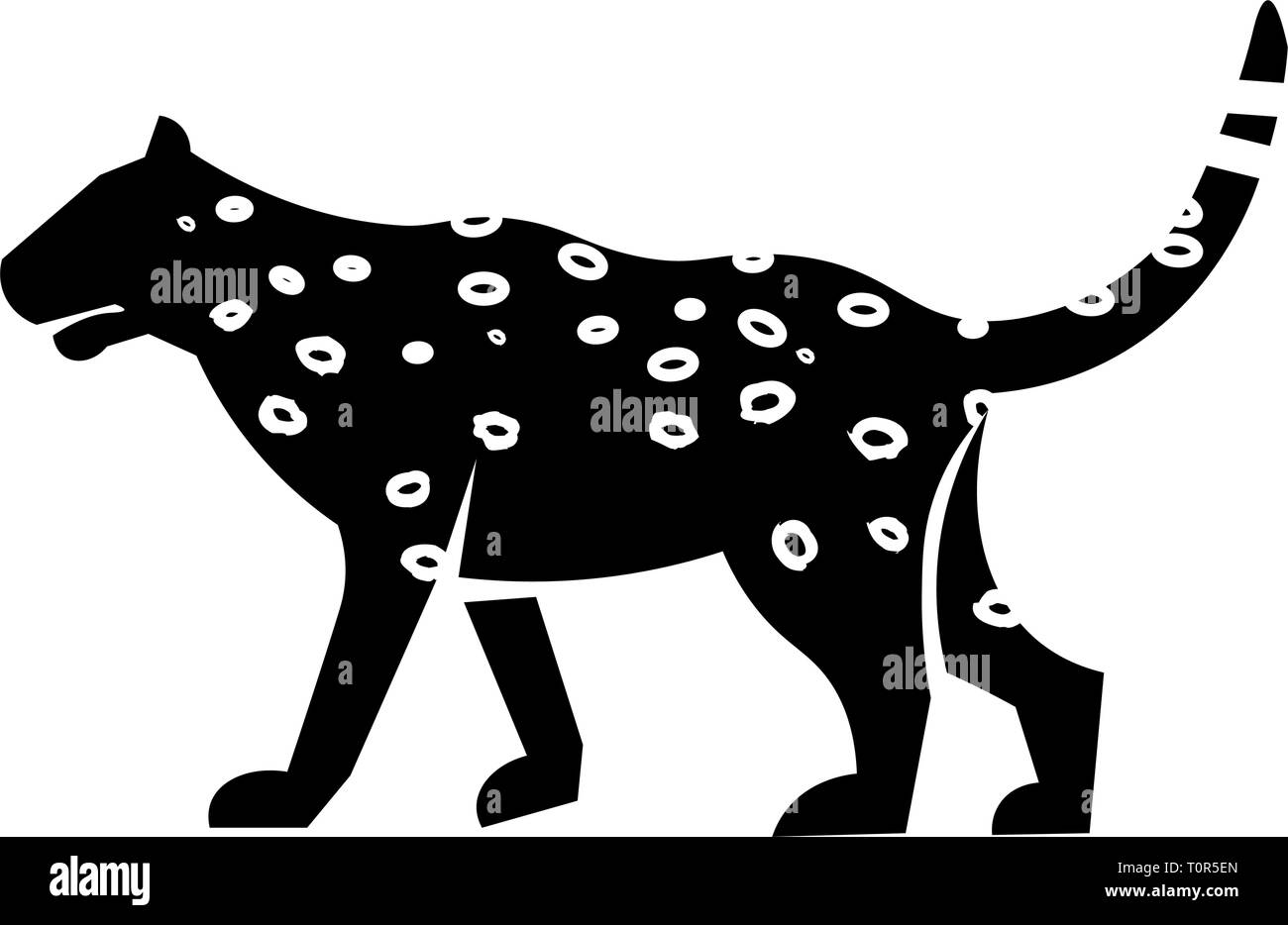 This vector image shows a standing african leopard in glyph icon design ...
