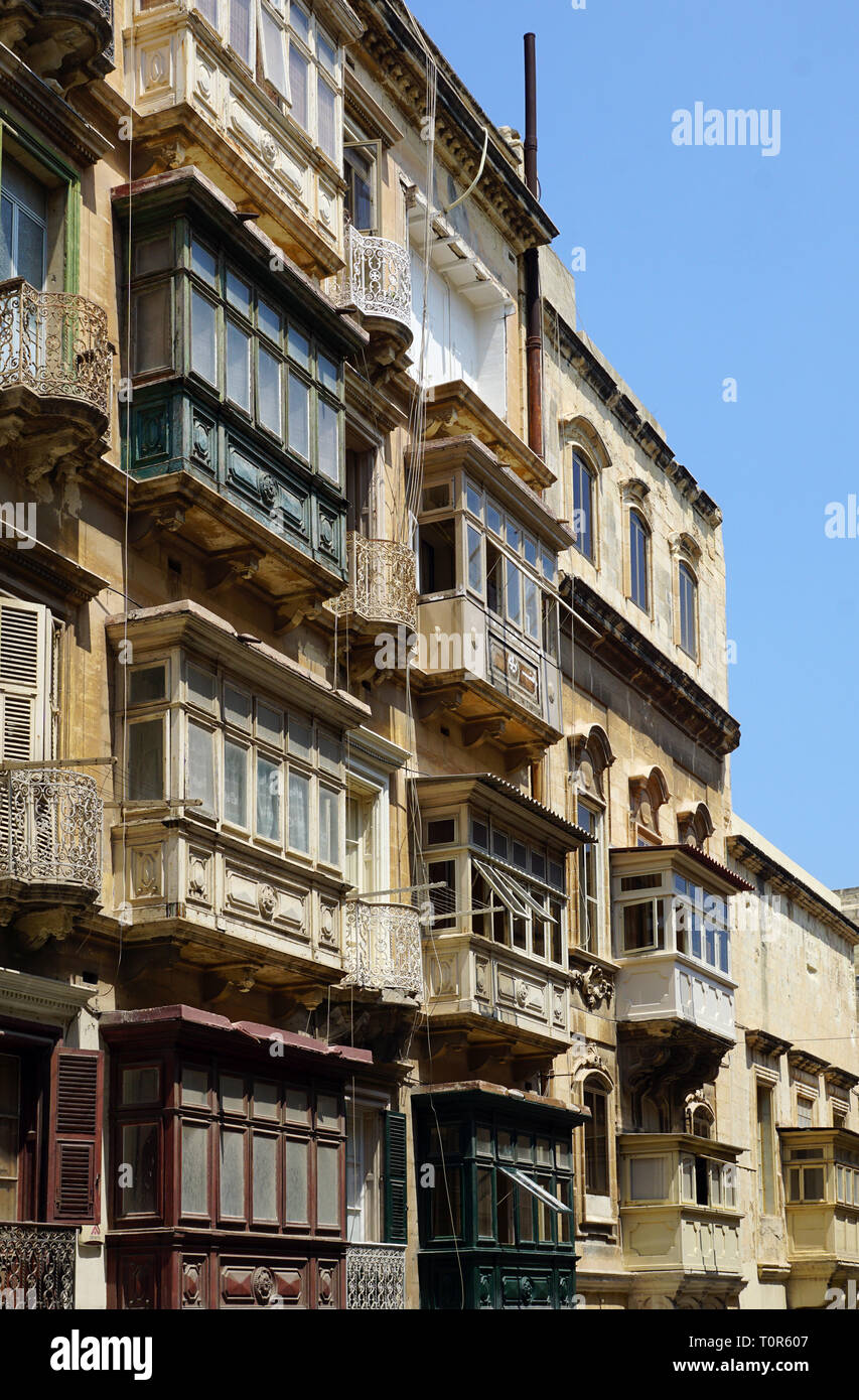 typical colorful balconies in Malta / Valletta Stock Photo - Alamy