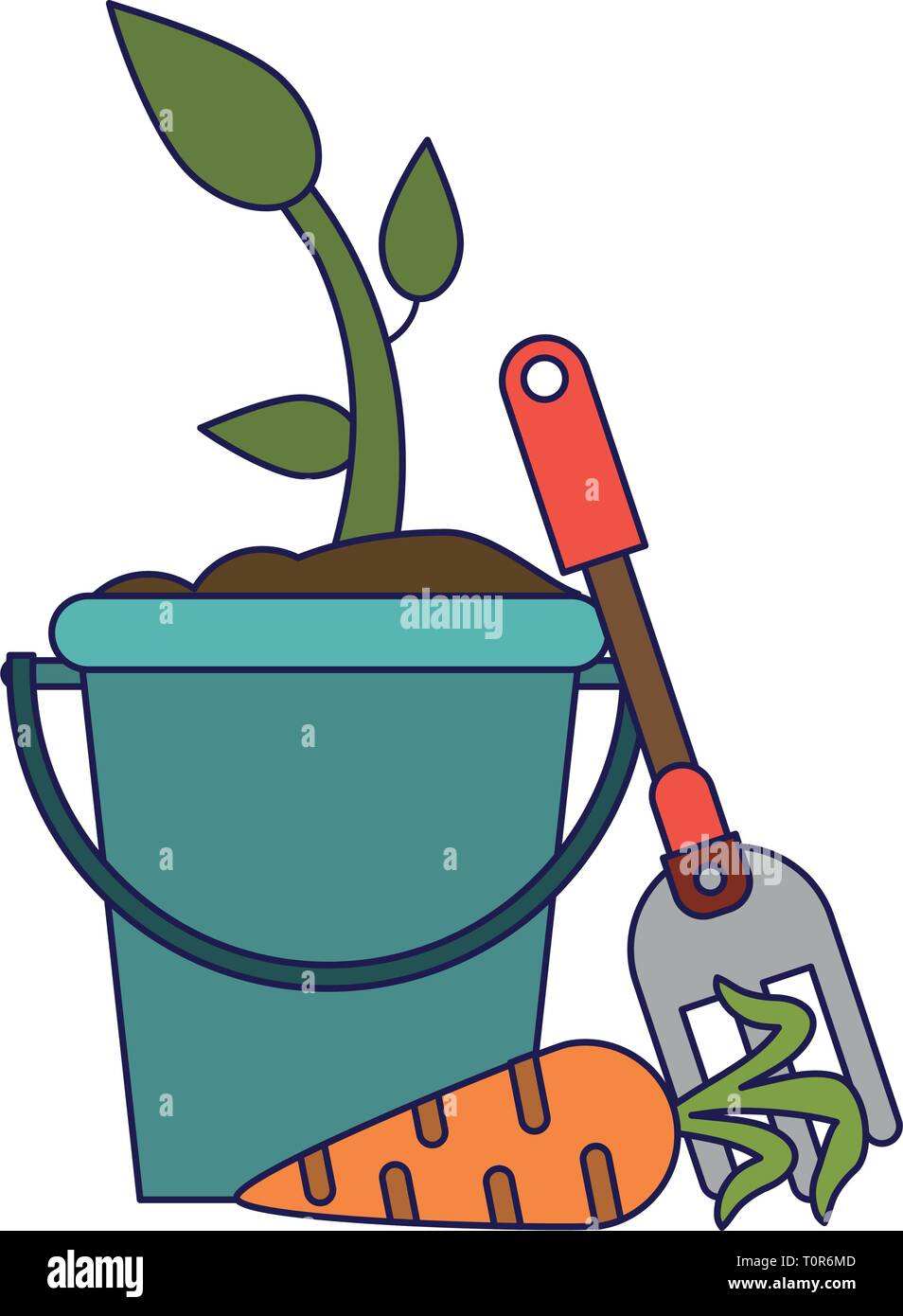 Carrot plant in bucket and rake blue lines Stock Vector Image & Art - Alamy