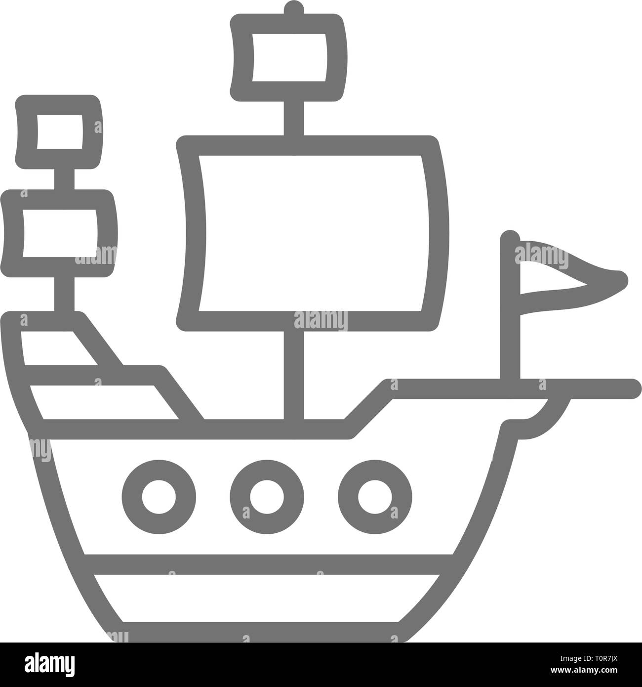 Old ship, sailing vessel, pirates transport line icon Stock Vector ...
