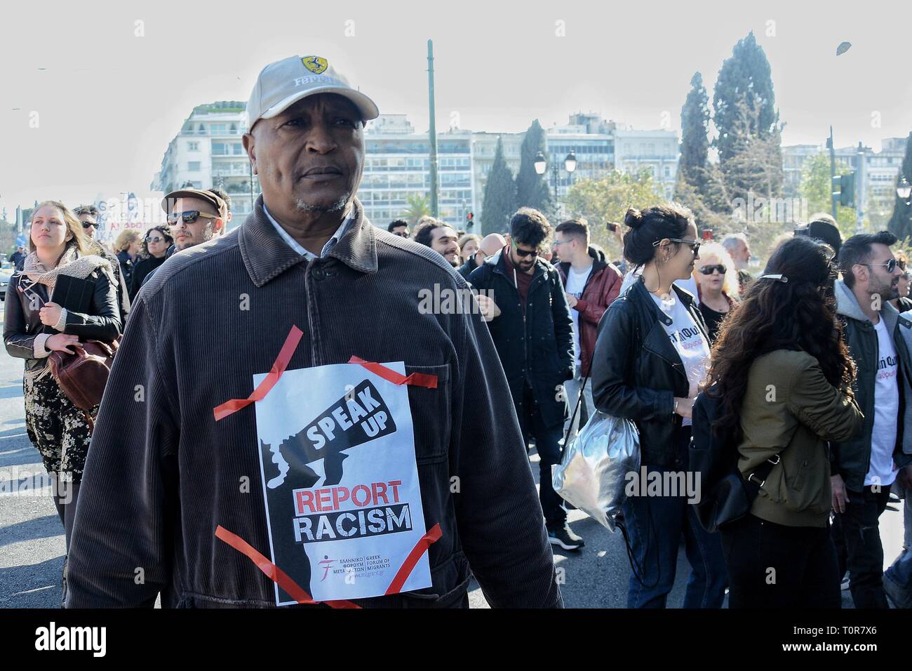 Protester seen with a speak up placard during the Anti-discrimination ...