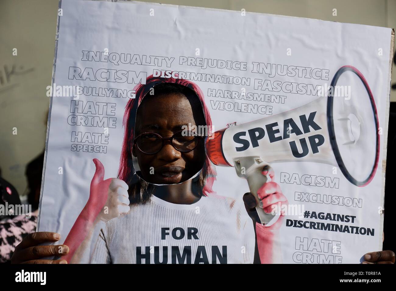 Protesters seen using a megaphone placard during the Anti ...