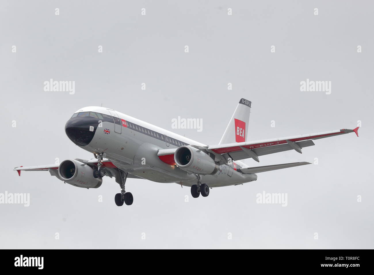 British Airways Airbus A319 G-EUPJ in retro BEA livery landing at ...