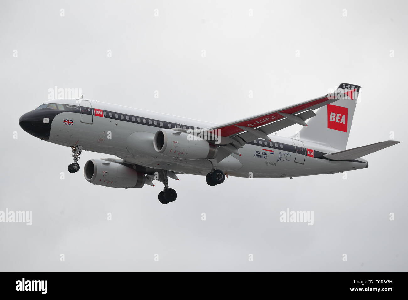 British Airways Airbus A319 G-EUPJ in retro BEA livery landing at ...