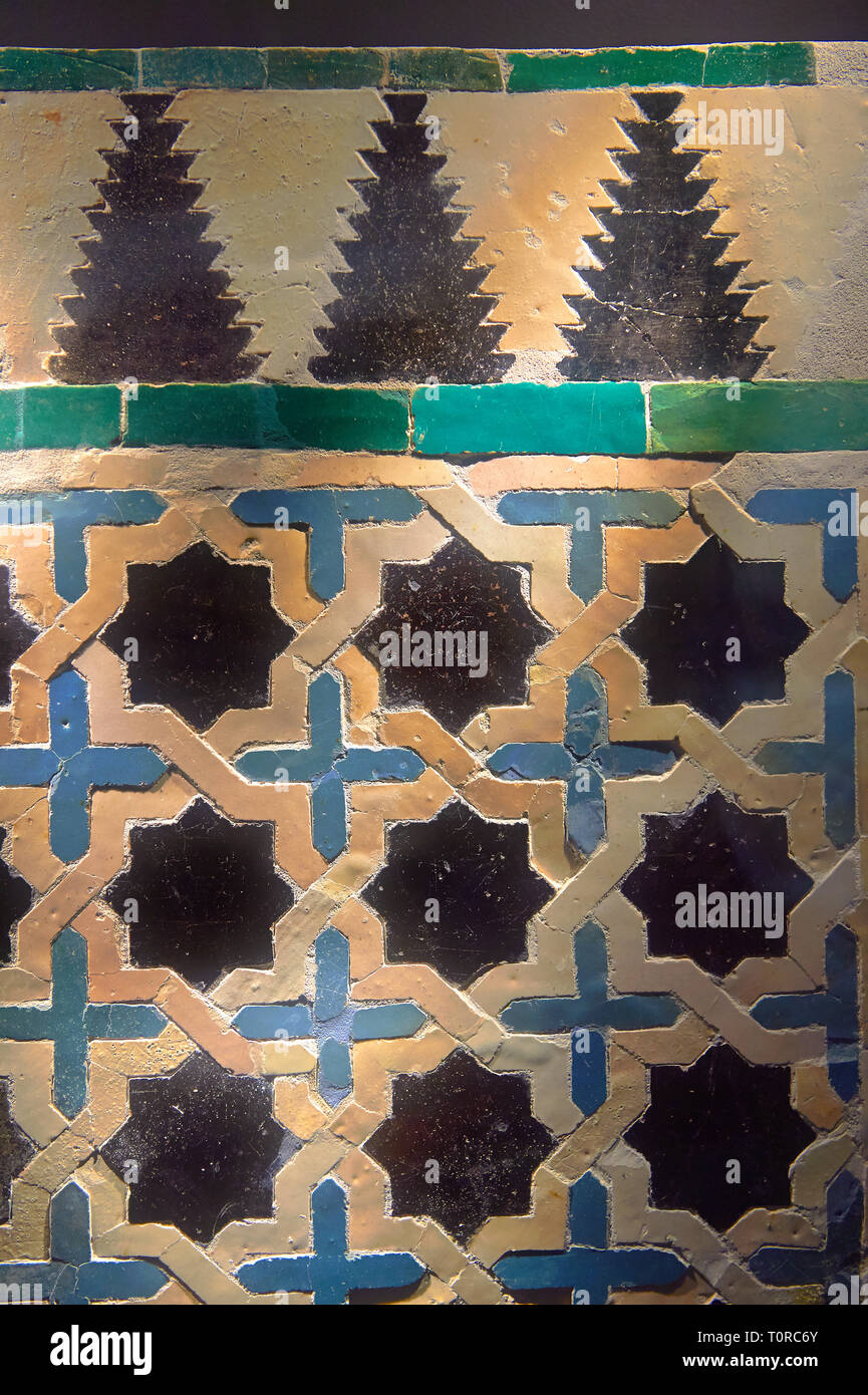 14th century Zellige tile panel from the Reala Alcazar of Seville in ...