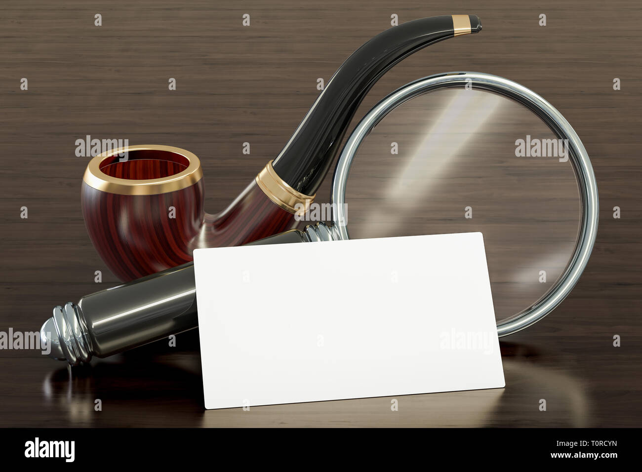 Blank business card for private investigator or detective on the wooden ...