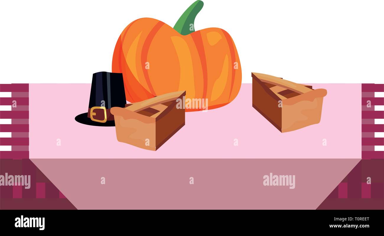 dinner room pumpkin pies thanksgiving celebrate vector illustration ...