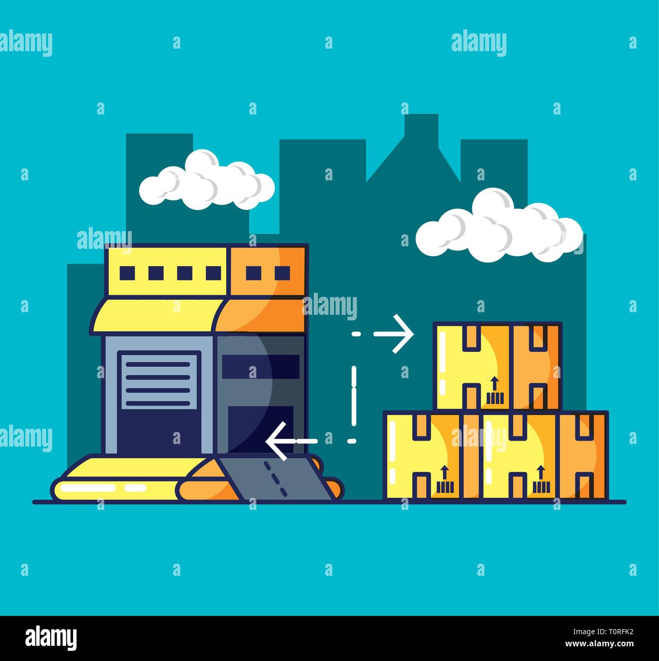 delivery service building and box vector illustration design Stock ...