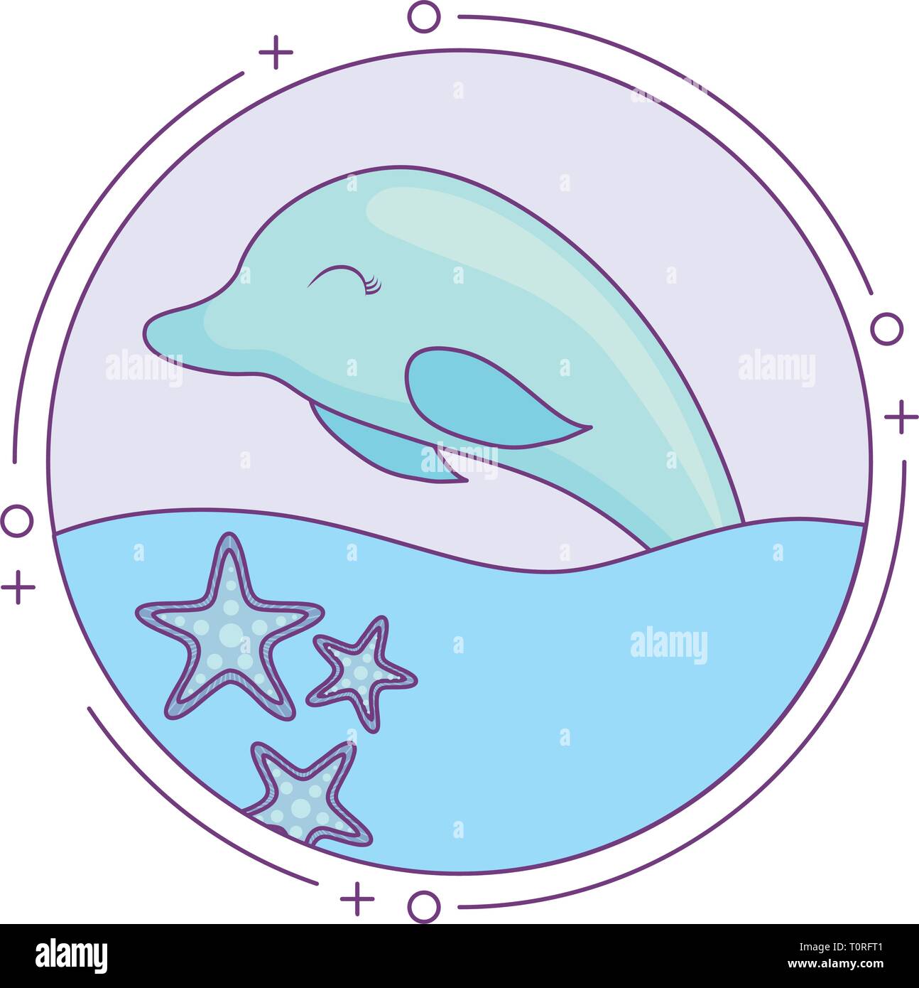 cute dolphin with sea in frame circular vector illustration design ...