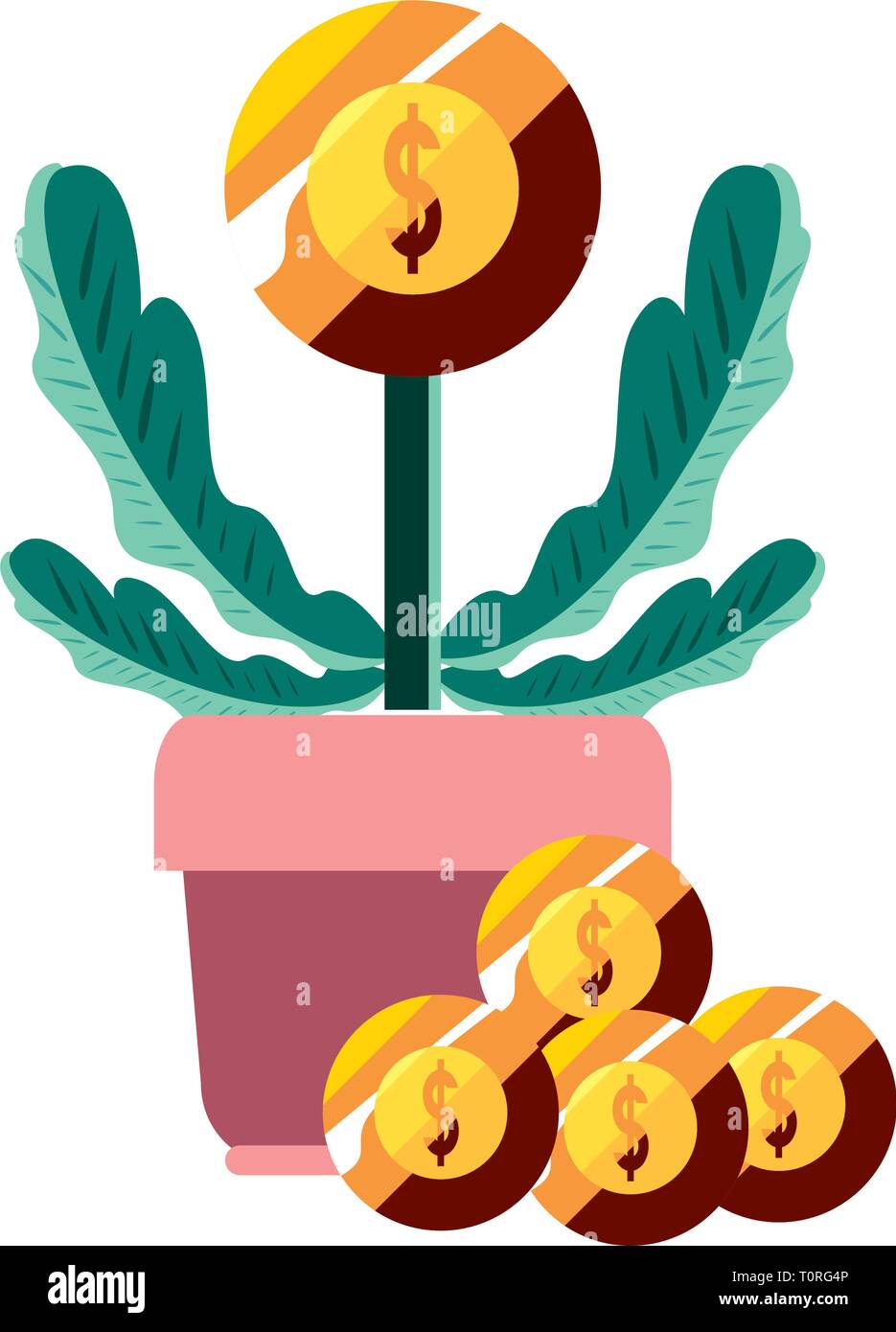 potted plant coin money fortune vector illustration Stock Vector Image ...