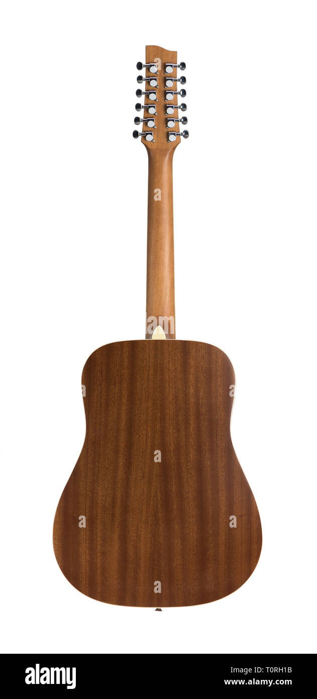 Back Side of 12 String Acoustic Guitar Isolated on a White Background ...