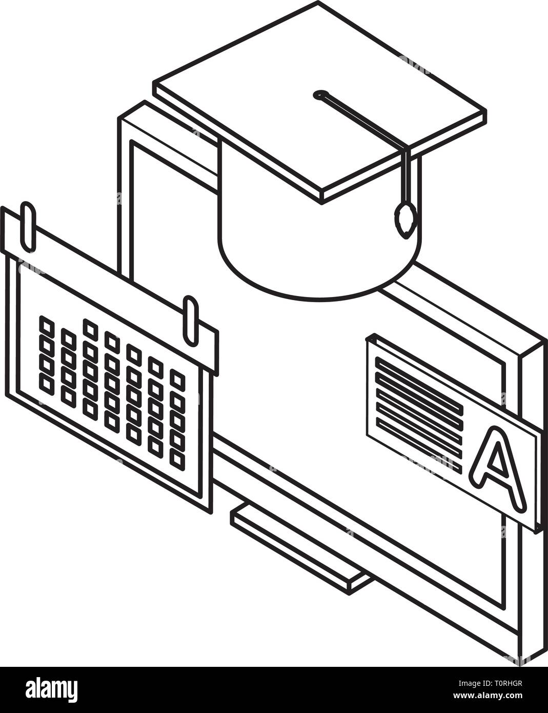 desktop computer with hat graduation vector illustration design Stock ...