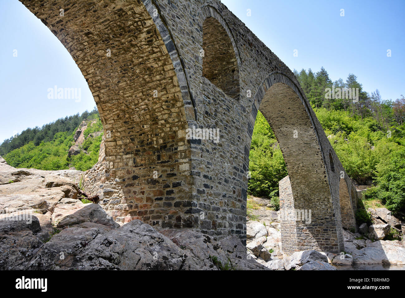 Bulgaria, Devil's bridge. Ancient stone bridge over Arda river, Rhodope ...