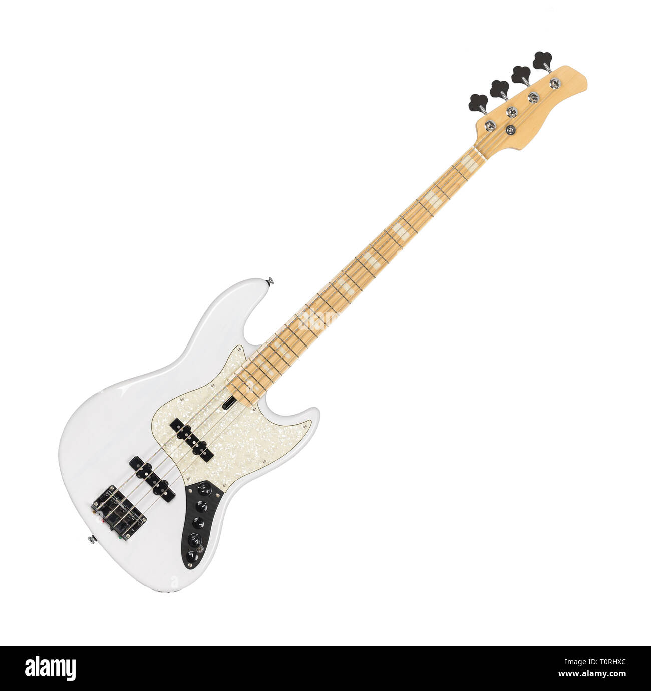 White Electric Bass Guitar Isolated on White Background Stock Photo - Alamy