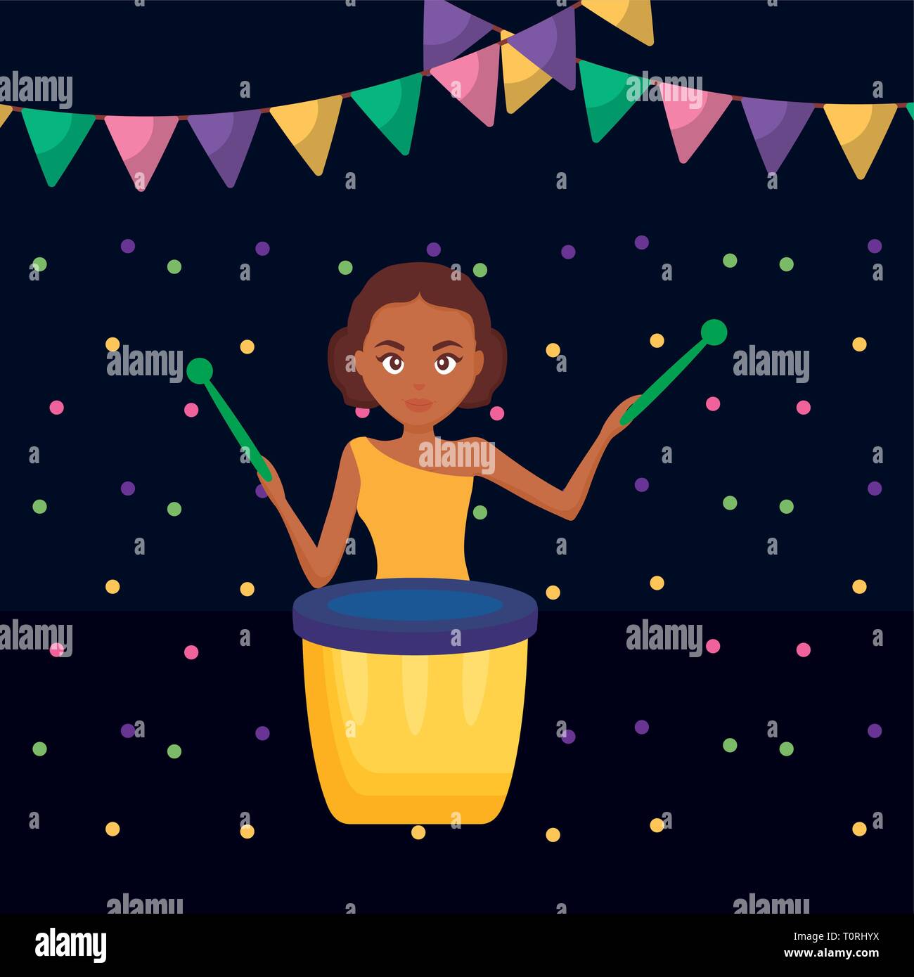 woman playing carnival bongo instrument vector illustration design ...
