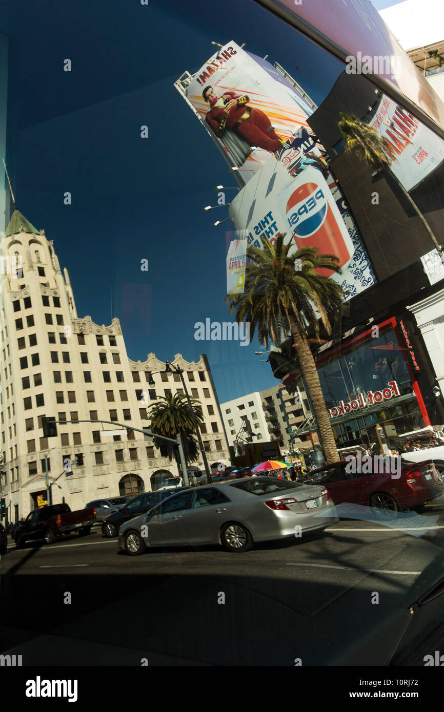 Reflections in a Tour Bus Window. Hollywood Boulevard, Los Angeles ...
