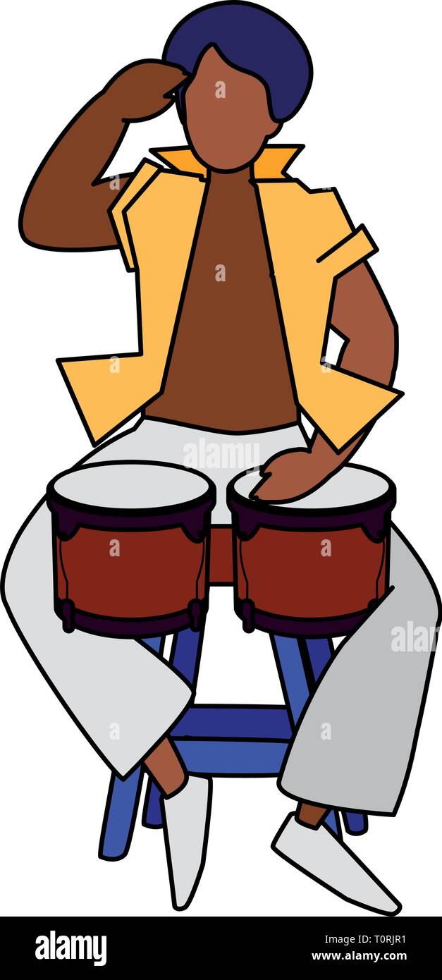 black tropical musician playing timbals character vector illustration ...