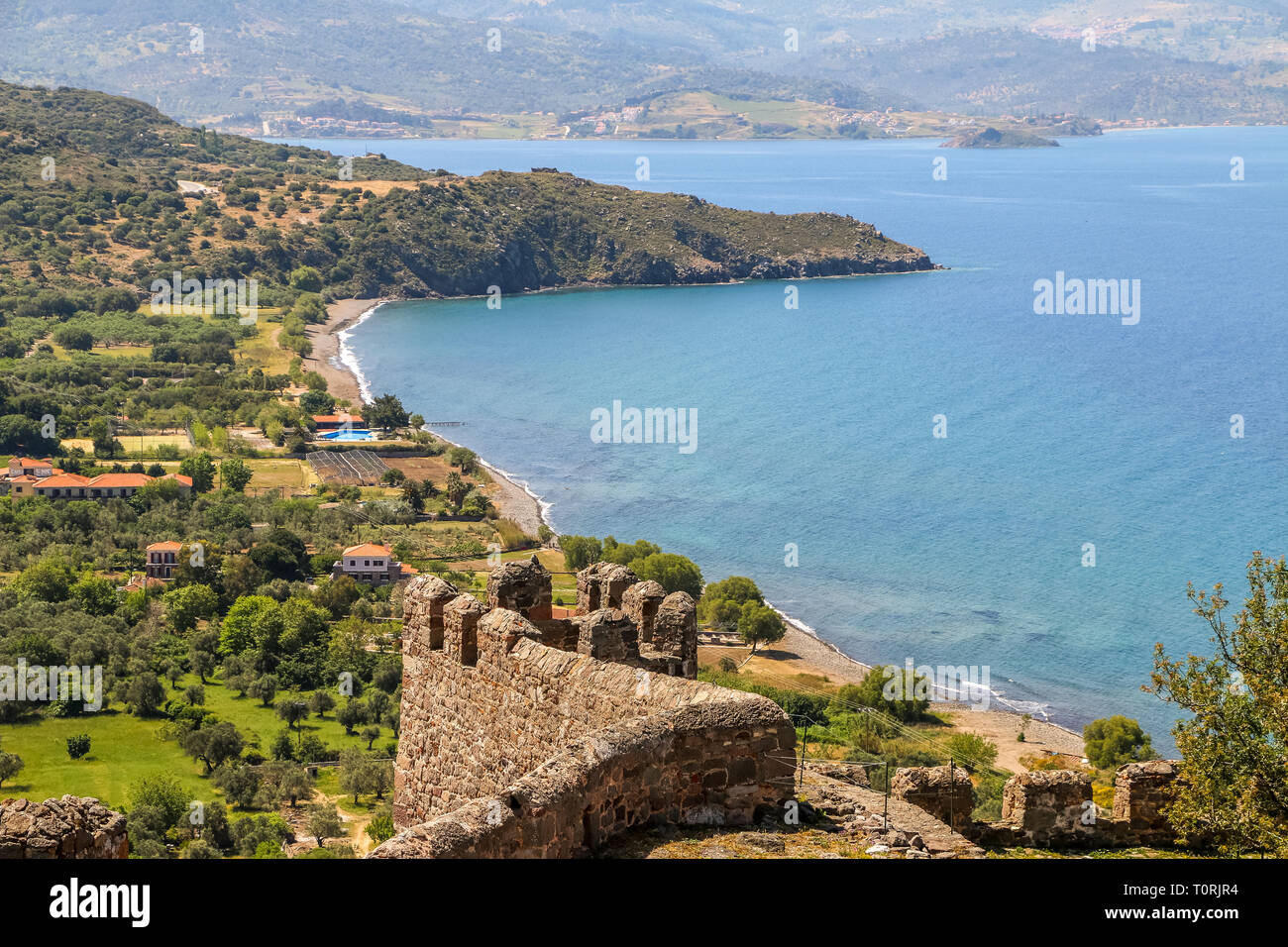 Molyvos, Lesvos island, Greece. Panoramic view of the village's field ...
