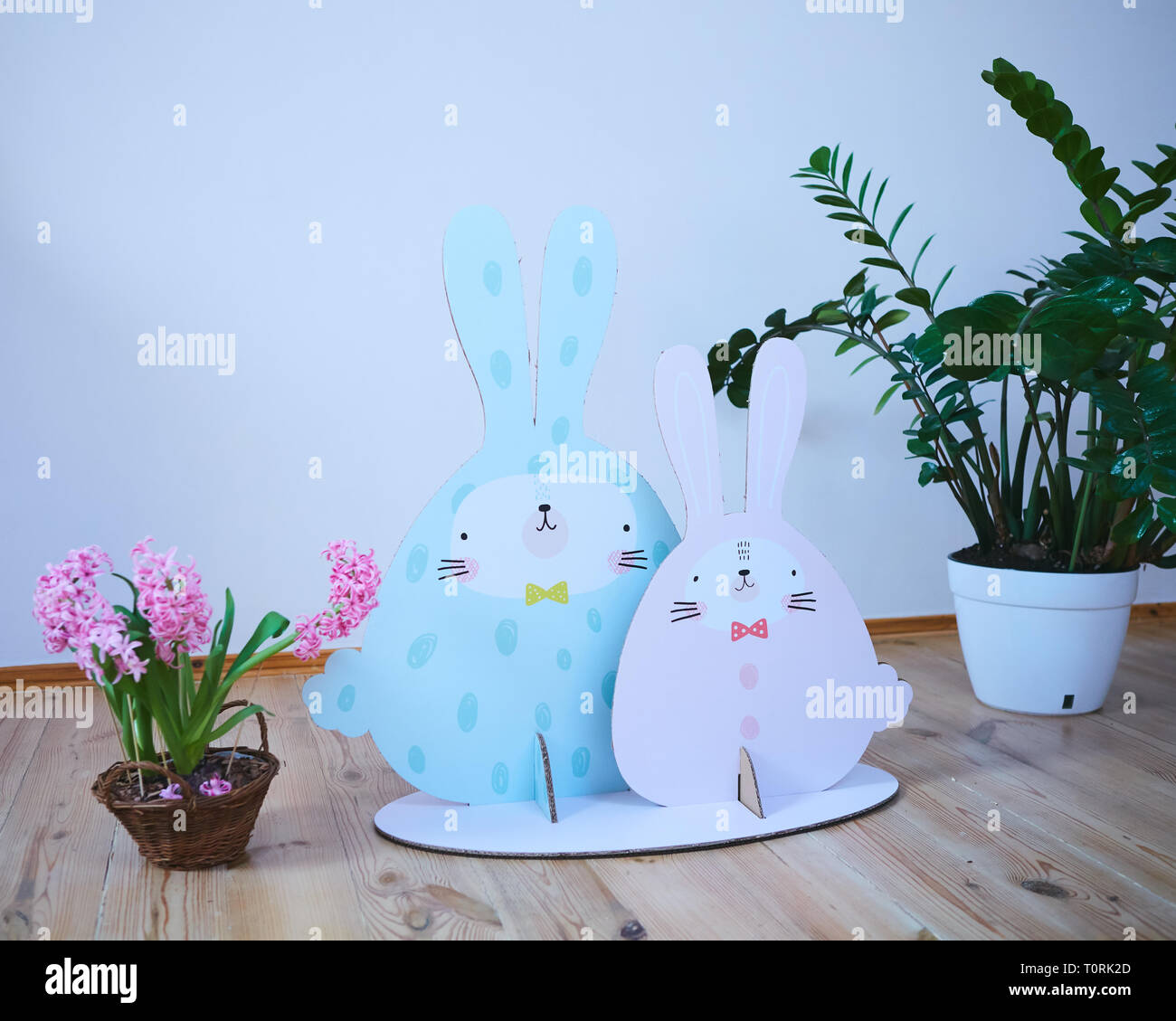 Cardboard Easter bunnies. Easter decor for party. Film effect Stock ...