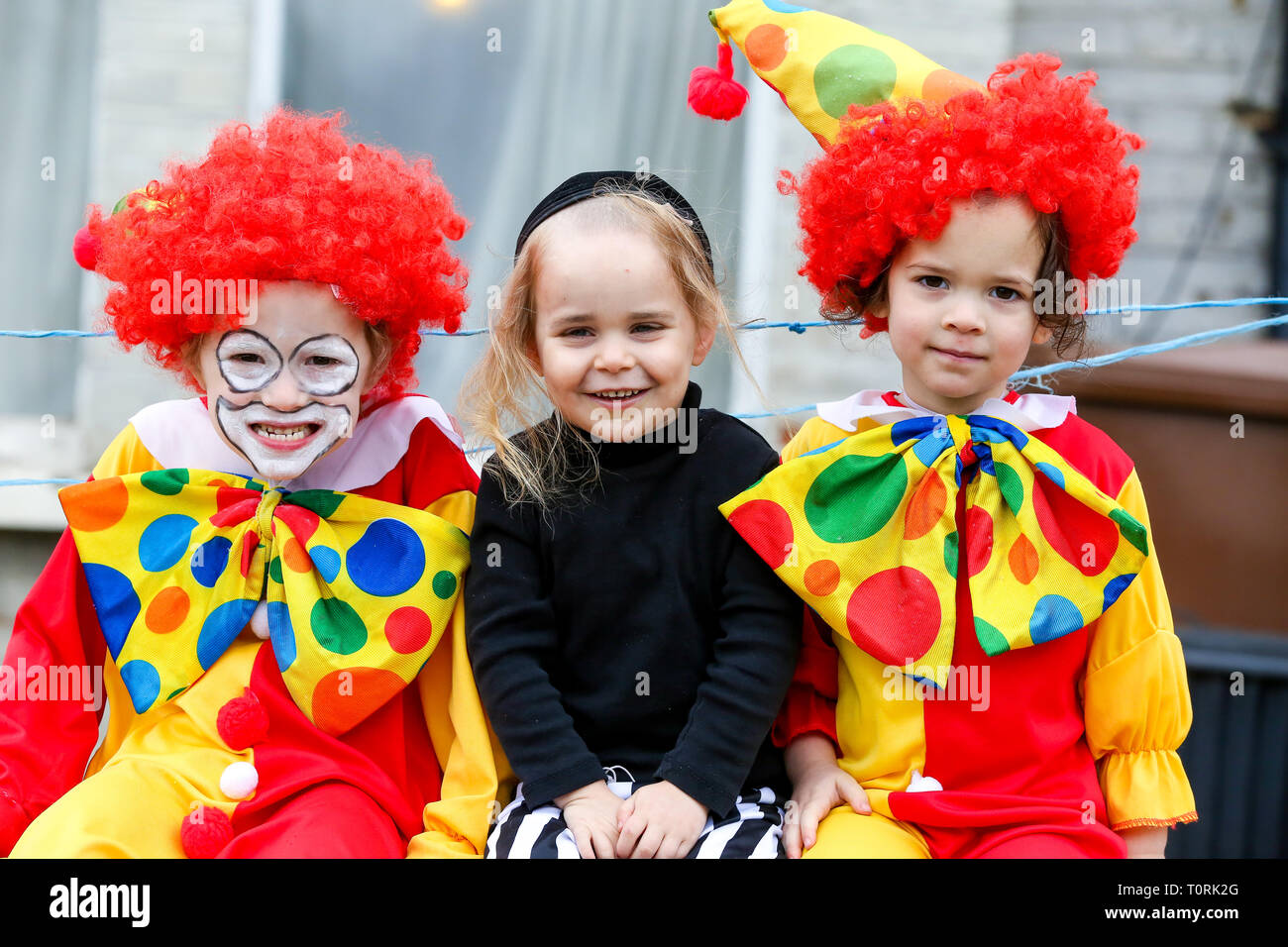 Orthodox Jewish children are seen wearing fancy dresses during the ...