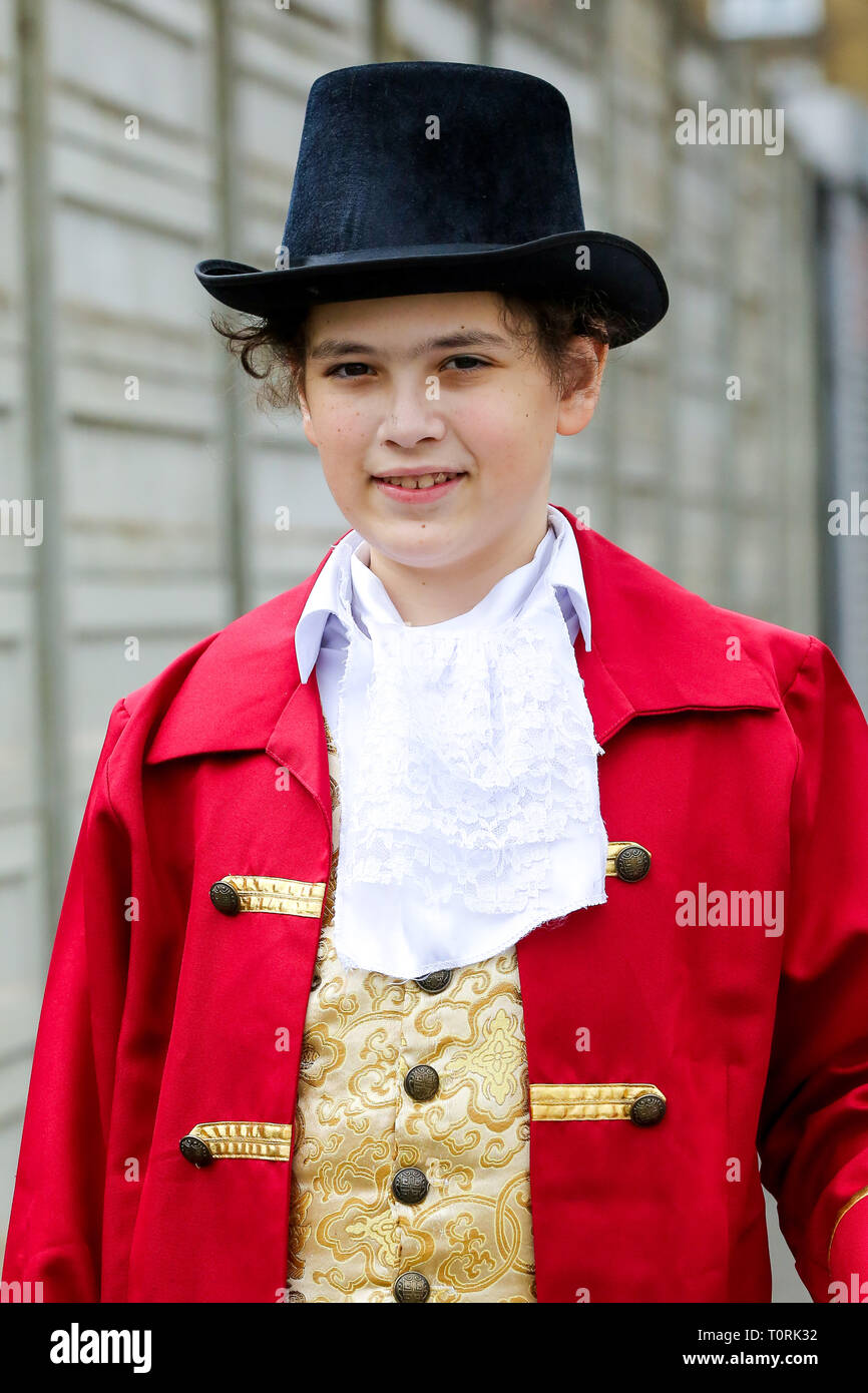 An Orthodox Jewish child is seen wearing fancy dress during the ...