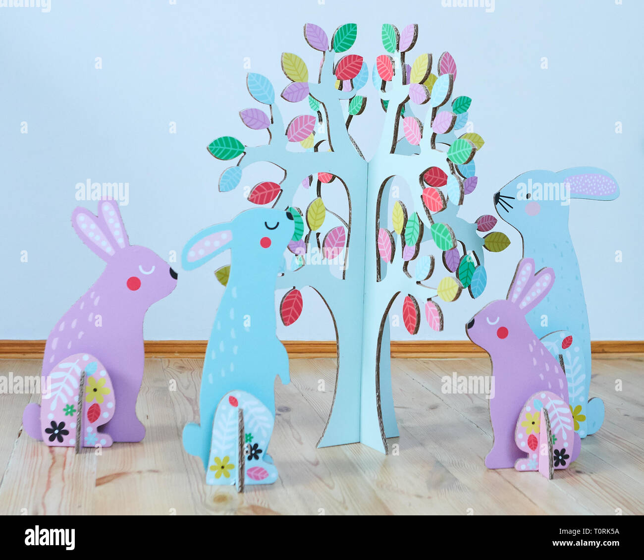 Cardboard Easter bunnies. Easter decor for party. Film effect Stock ...