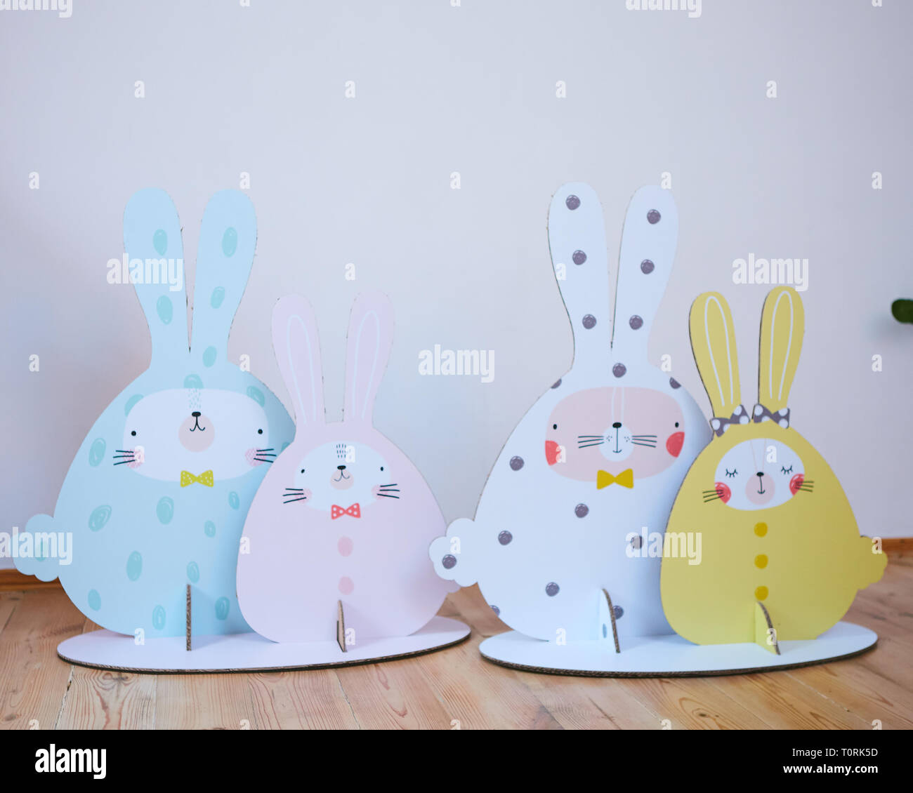 Cardboard Easter bunnies. Easter decor for party. Film effect Stock ...