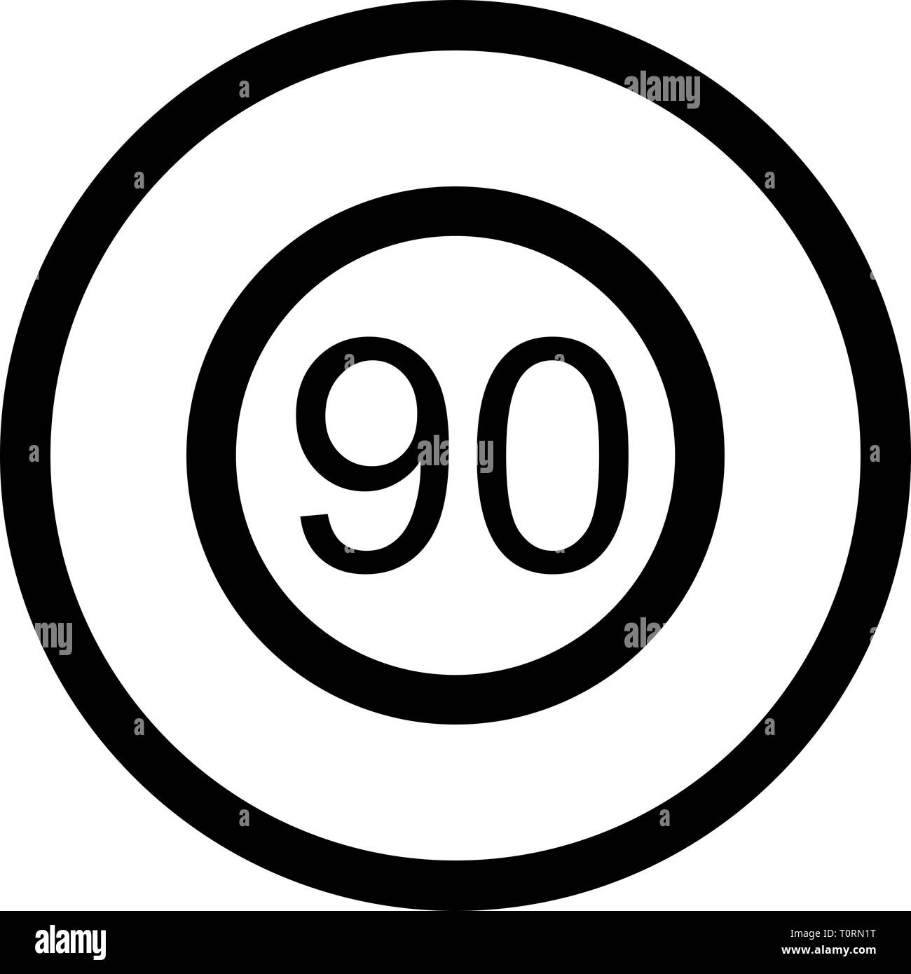 Illustration Speed limit 90 Icon Stock Photo - Alamy