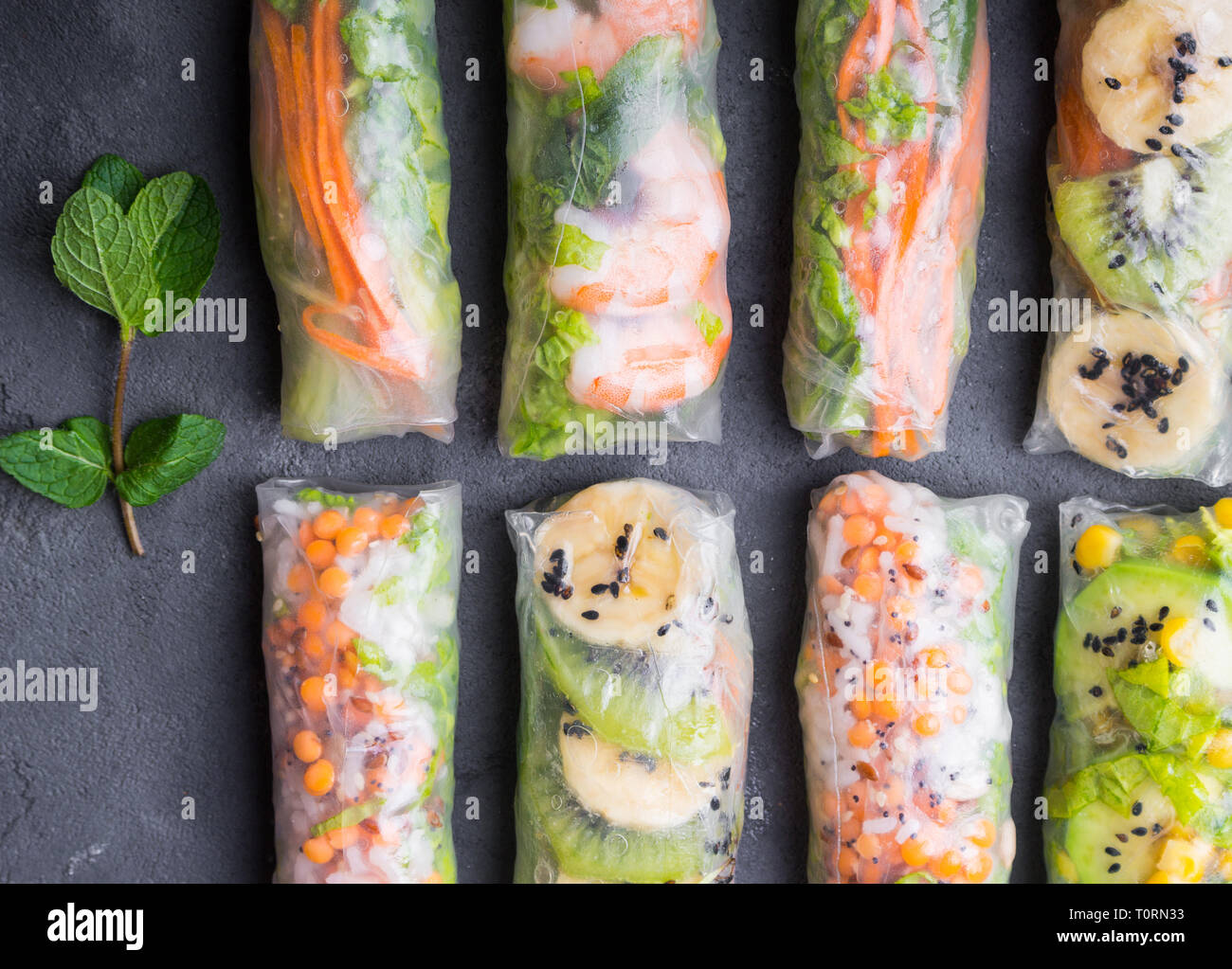 Fresh assorted spring rolls Stock Photo - Alamy