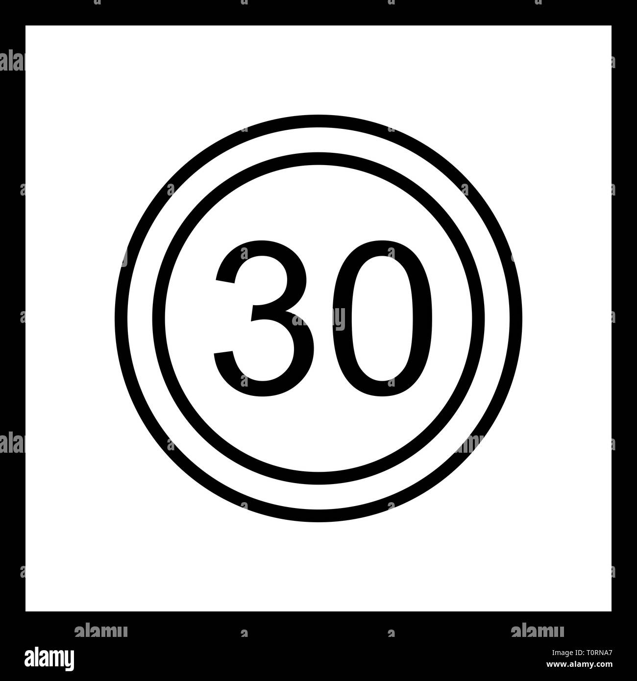 Illustration Speed limit 30 Icon Stock Photo - Alamy
