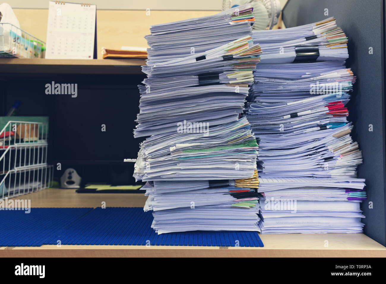 Business and finance concept of office working, Pile of unfinished ...