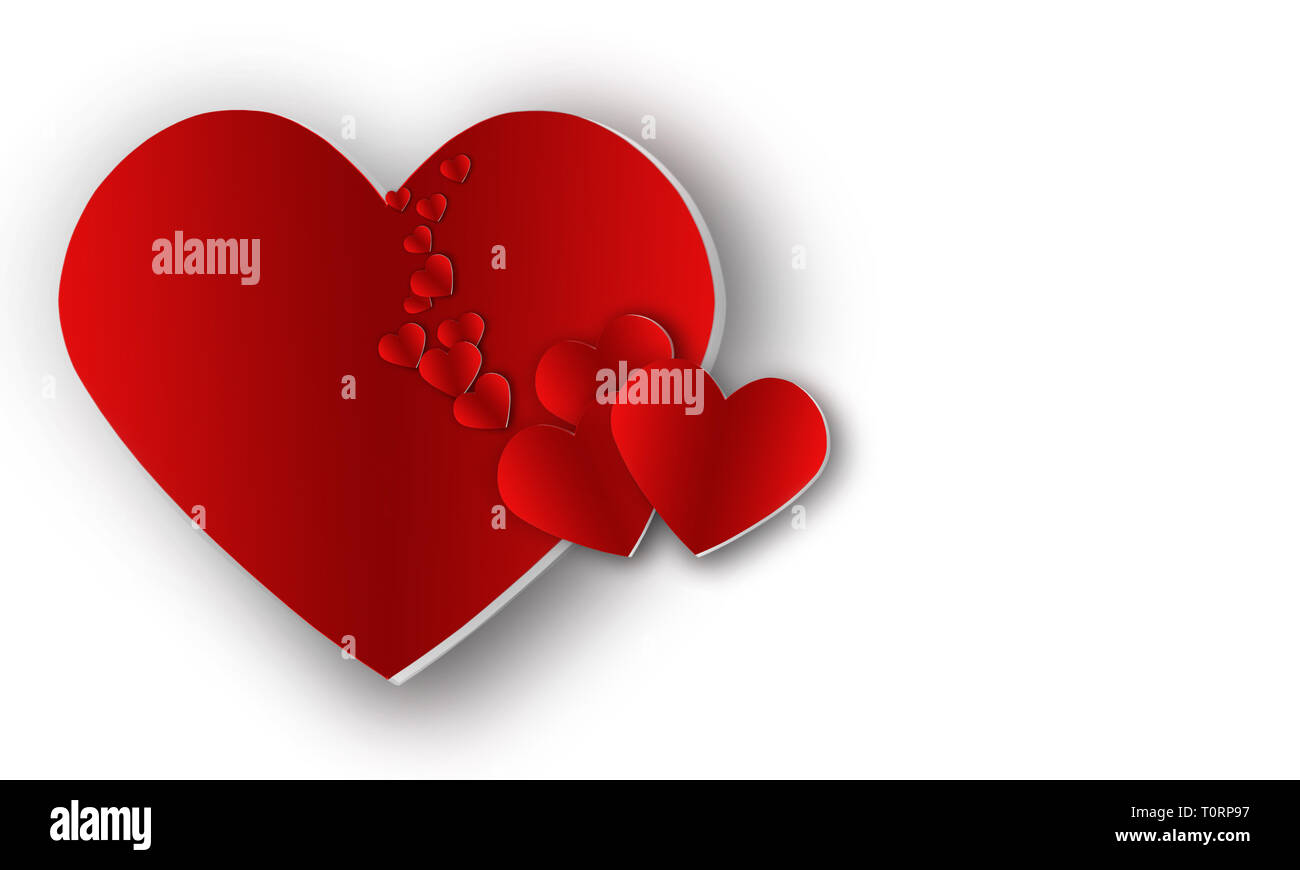 Red heart on a white background with reflection shadow. Volumetric and ...