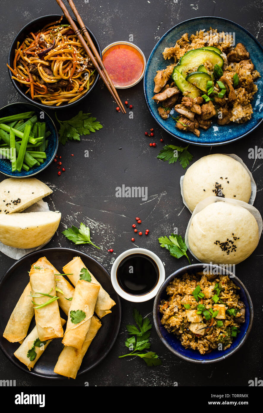 Asian assorted food set Stock Photo - Alamy