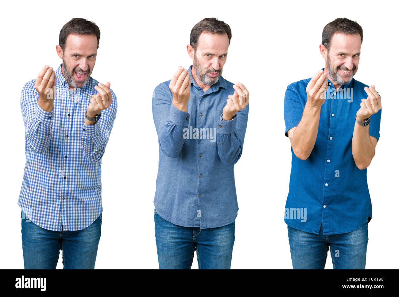 Collage of handsome senior man over white isolated background Doing ...