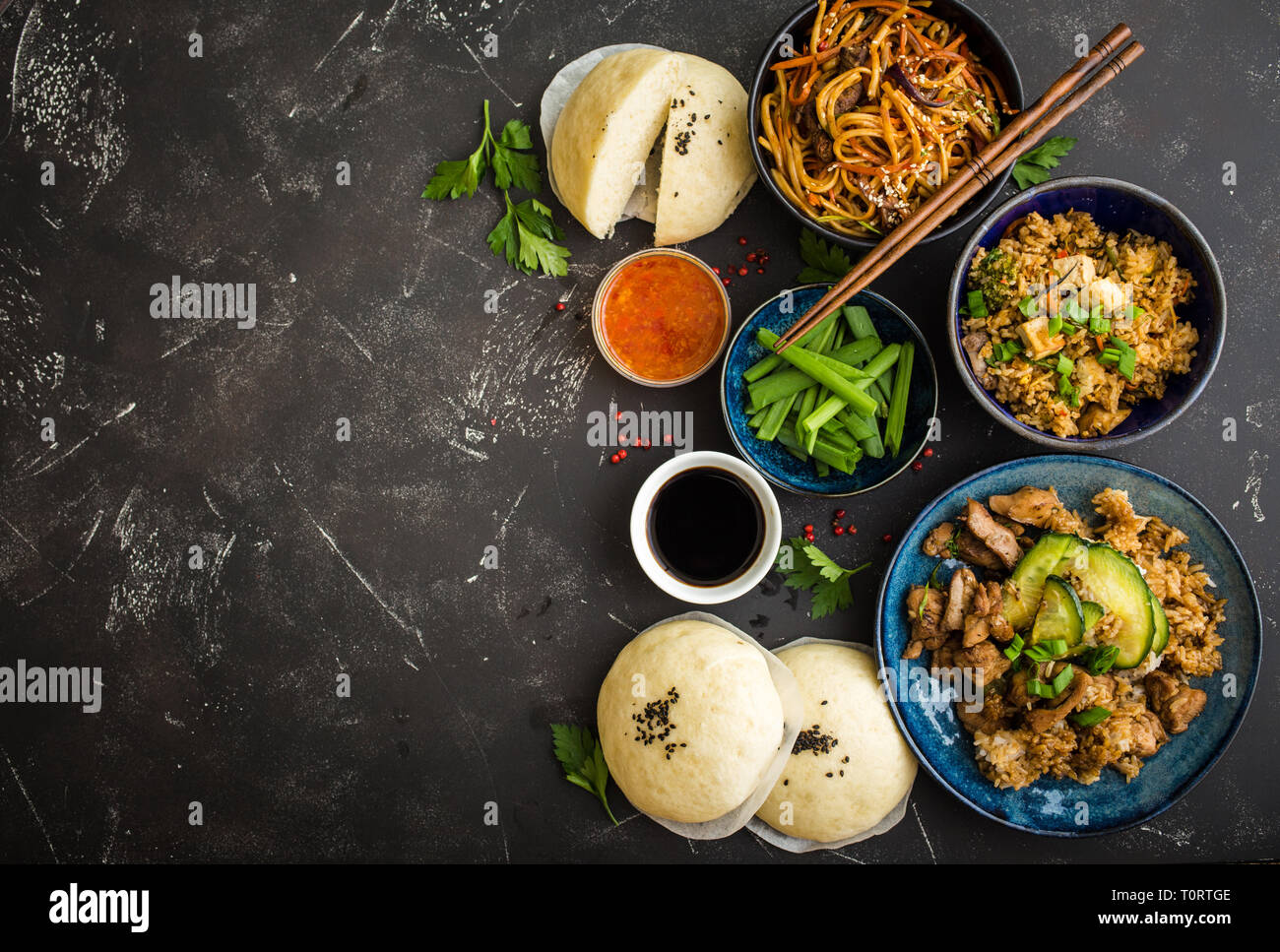 Asian assorted food set Stock Photo - Alamy
