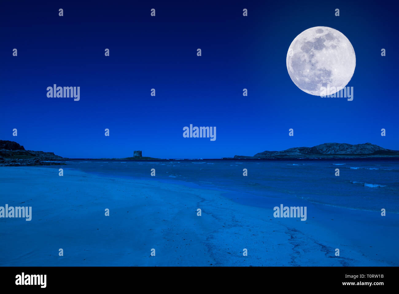 Landscape of beach at night under the supermoon Stock Photo - Alamy