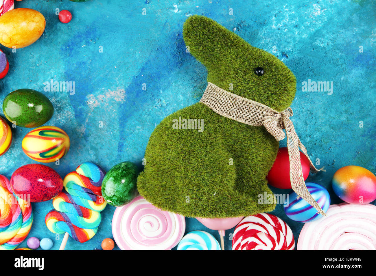 easter candies with jelly and sugar. colorful array of different childs ...