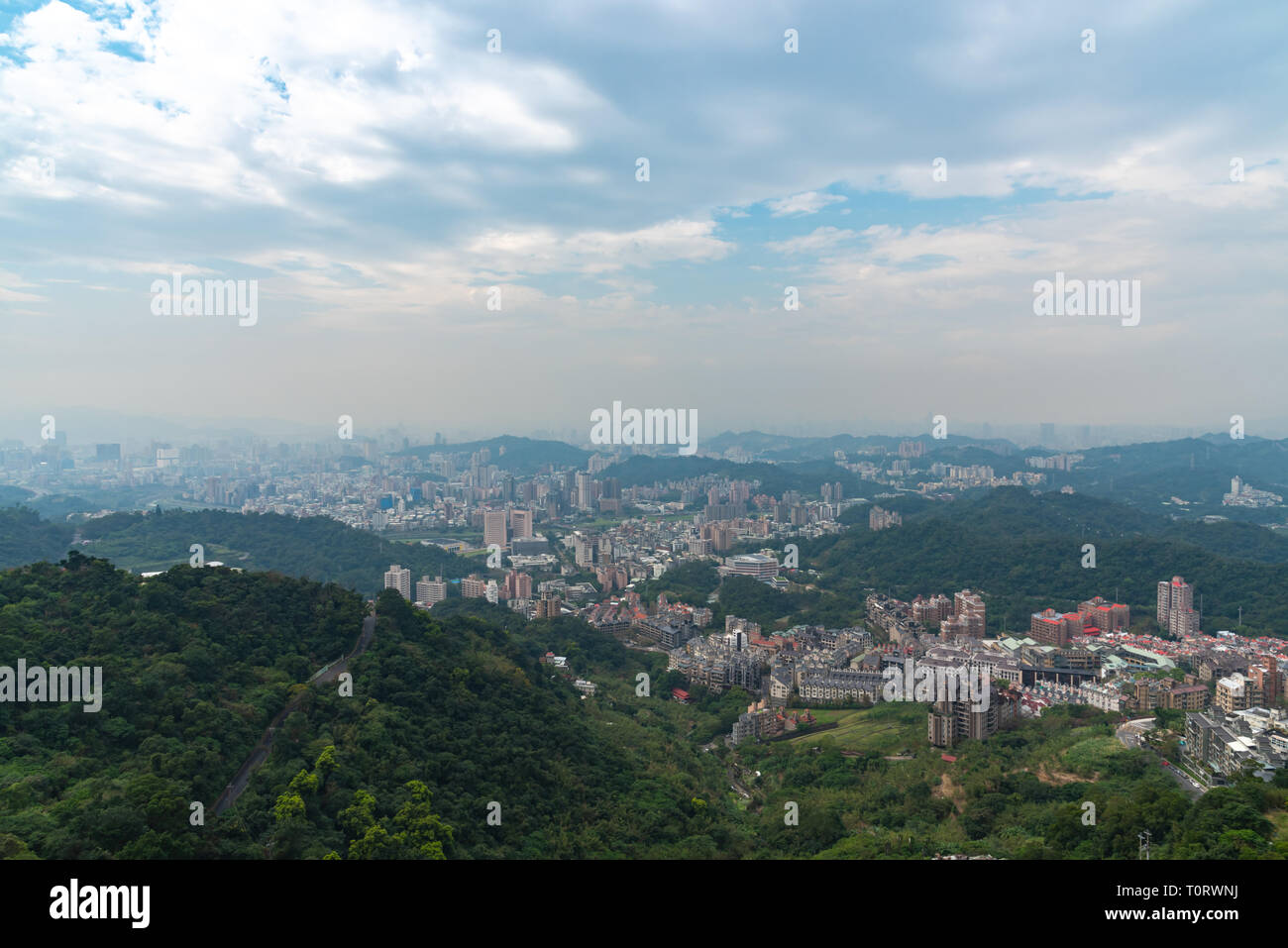 View of Taipei City view from Window of Maokong Gondola,Taiwan Stock ...