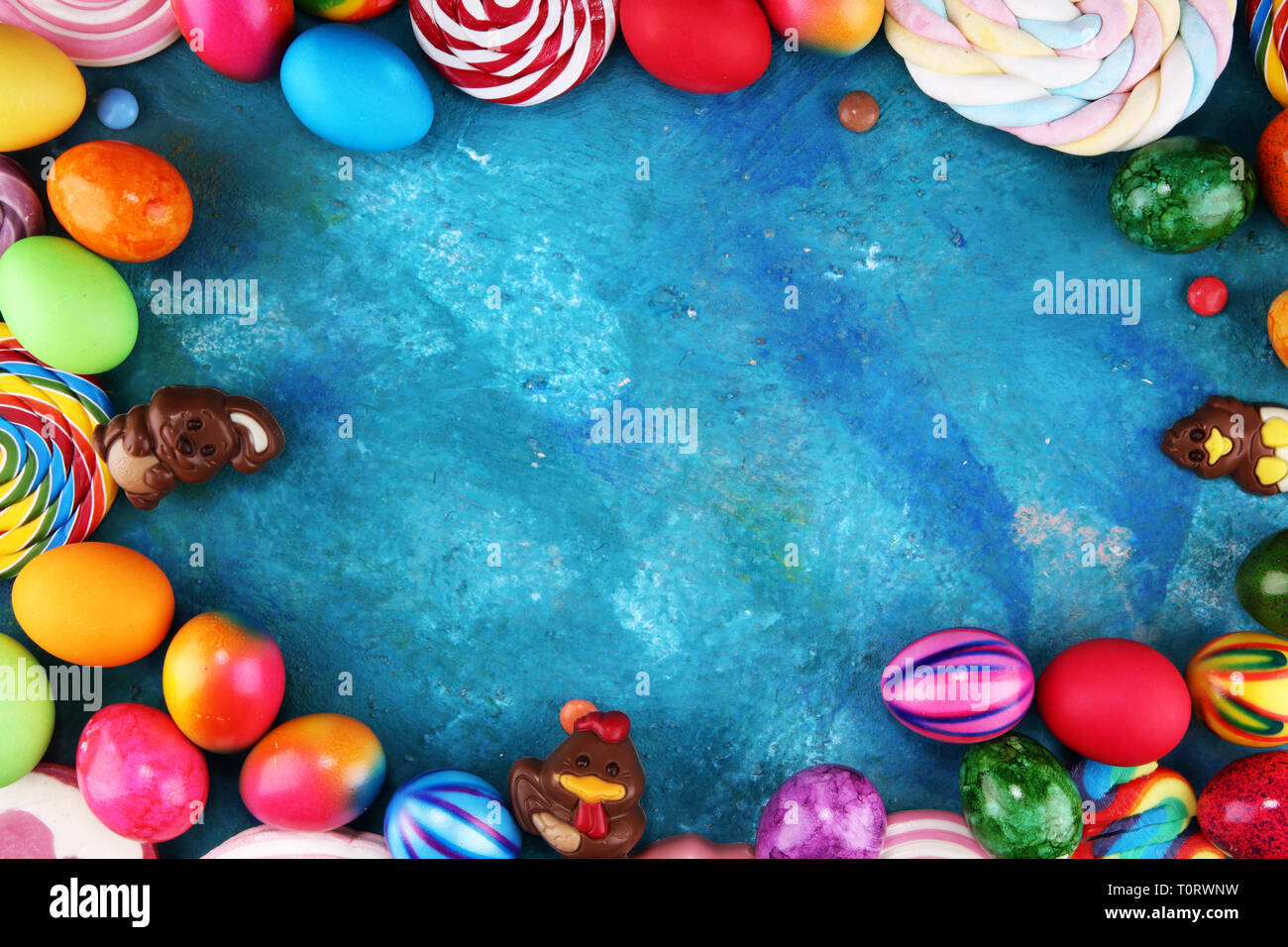 easter candies with jelly and sugar. colorful array of different childs ...