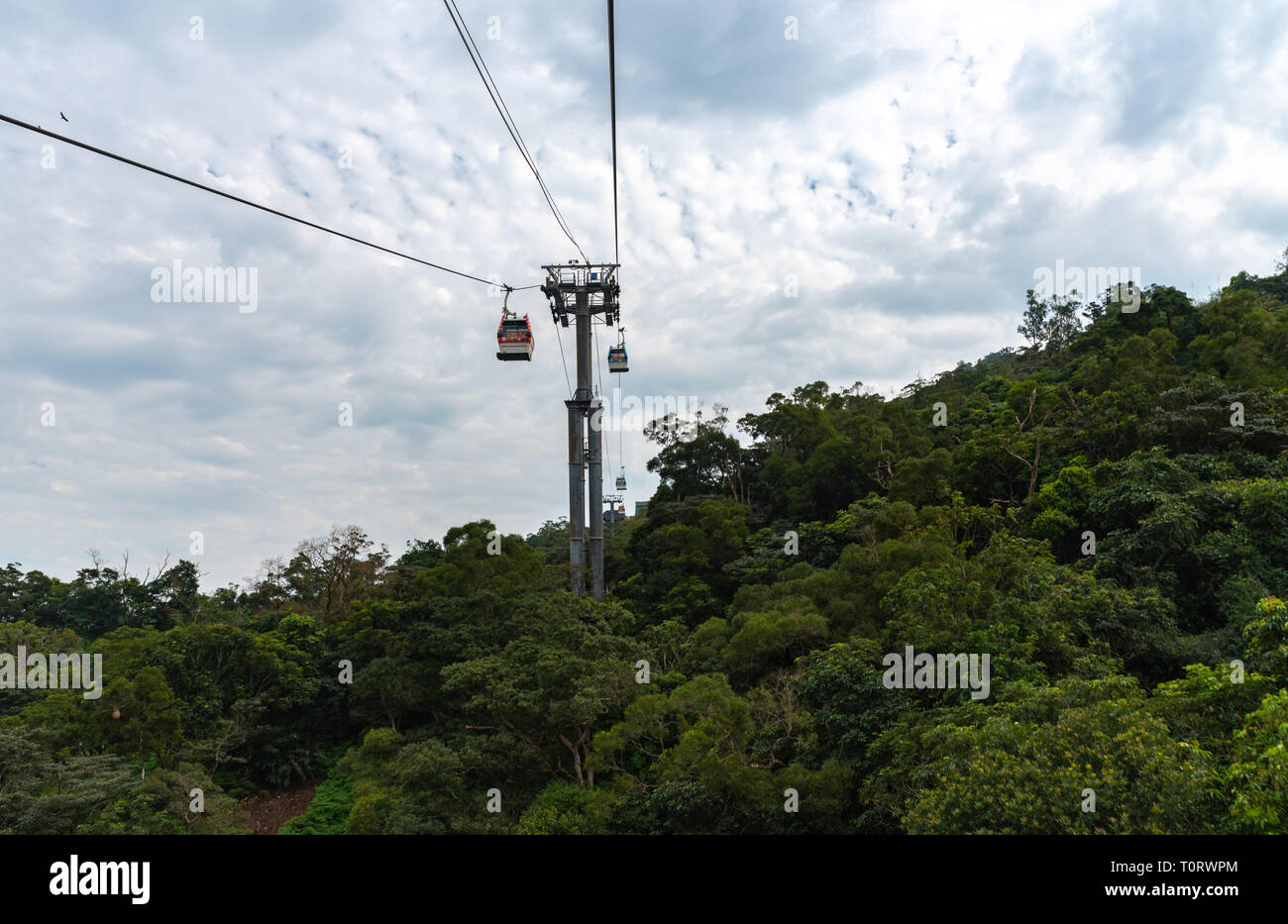 Maokong gondola with mountain around. A gondola lift transportation ...