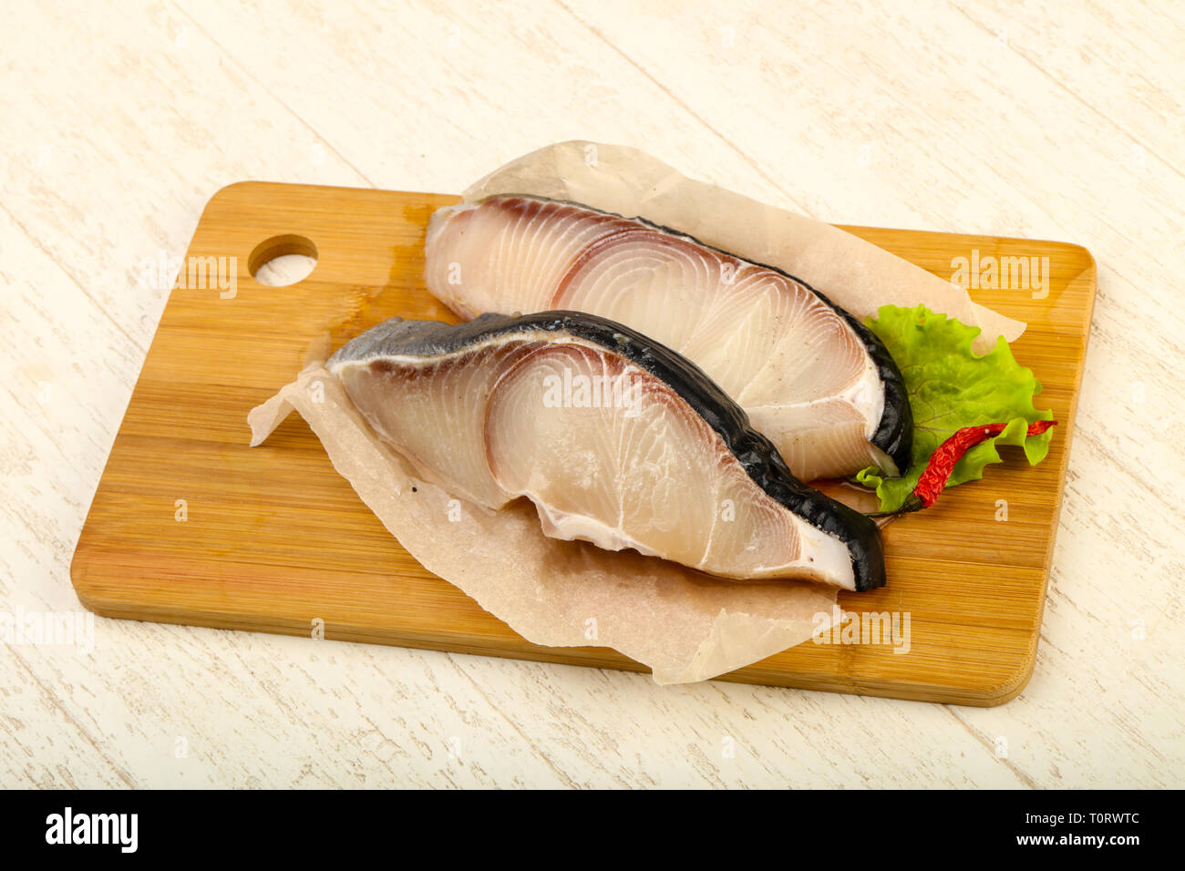 Raw juicy shark steak ready for grill Stock Photo - Alamy